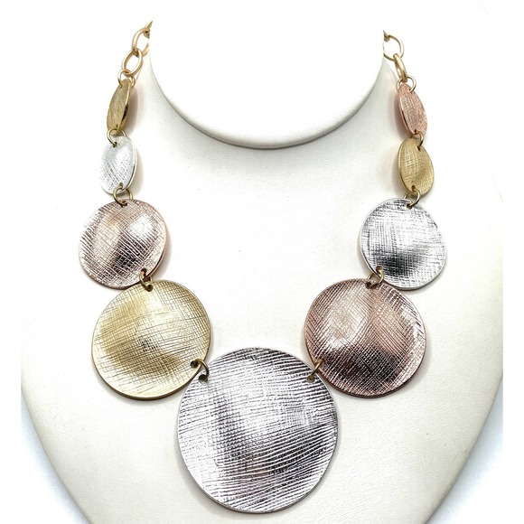 St Thomas | Jewelry | St Thomas Tri Tone Textured Metal Disc Statement ...